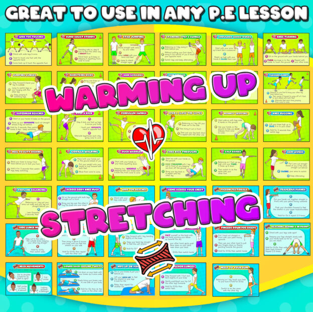 Warming up & Stretching exercise task cards for PE and Sport - Teacher ...