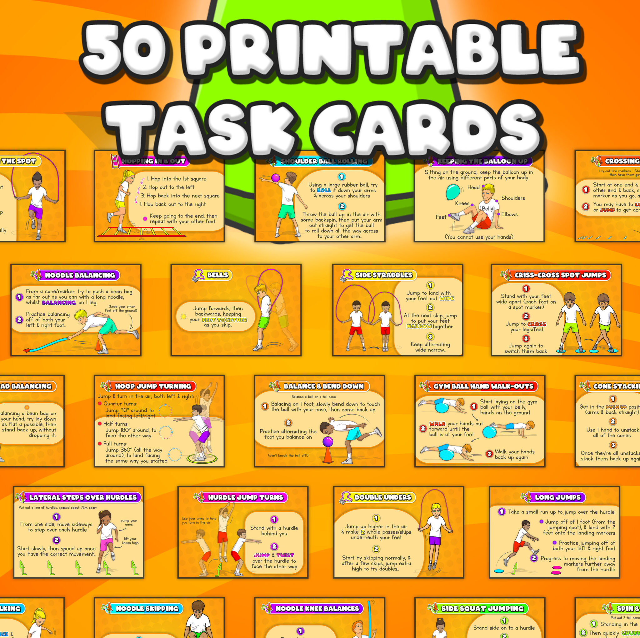 Movement & locomotion skills - Printable task cards for PE and sport ...
