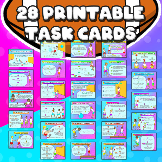 Throwing & Catching skills - Printable task cards for PE and sport ...