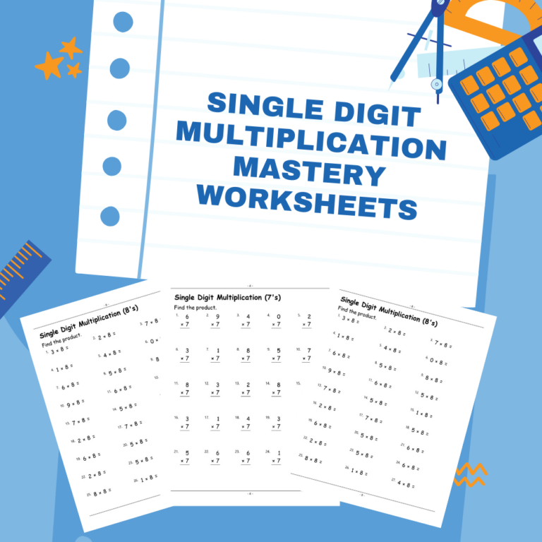 Math Practice Problems, One Digit Multiplication Worksheet Adventure ...