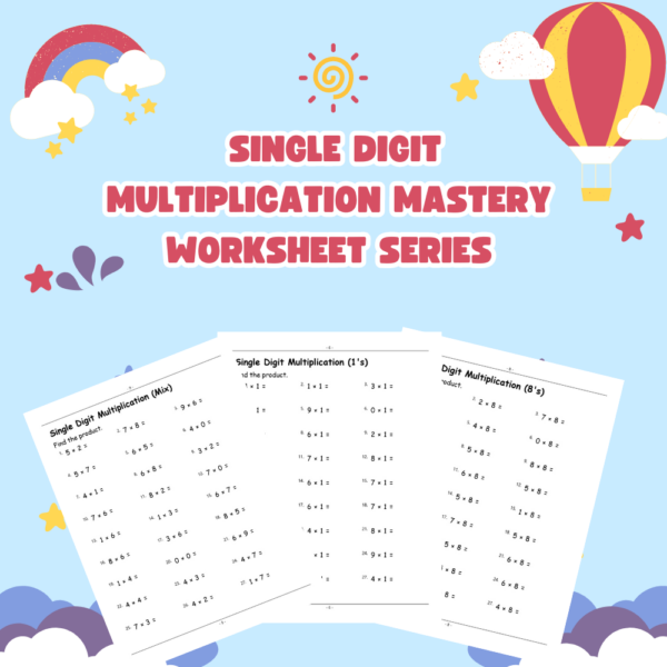 Math Worksheets, Vertical and Horizontal Single Digit Multiplication ...