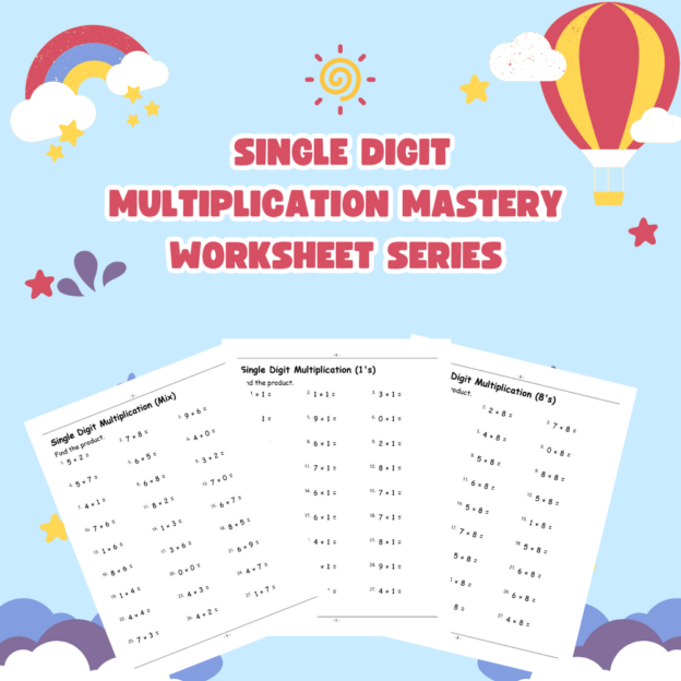 Math Worksheets, Vertical and Horizontal Single Digit Multiplication ...