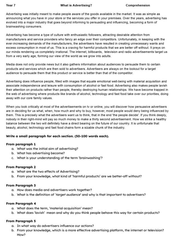 Year 7 English | Analysing Persuasion in Media Texts Resources
