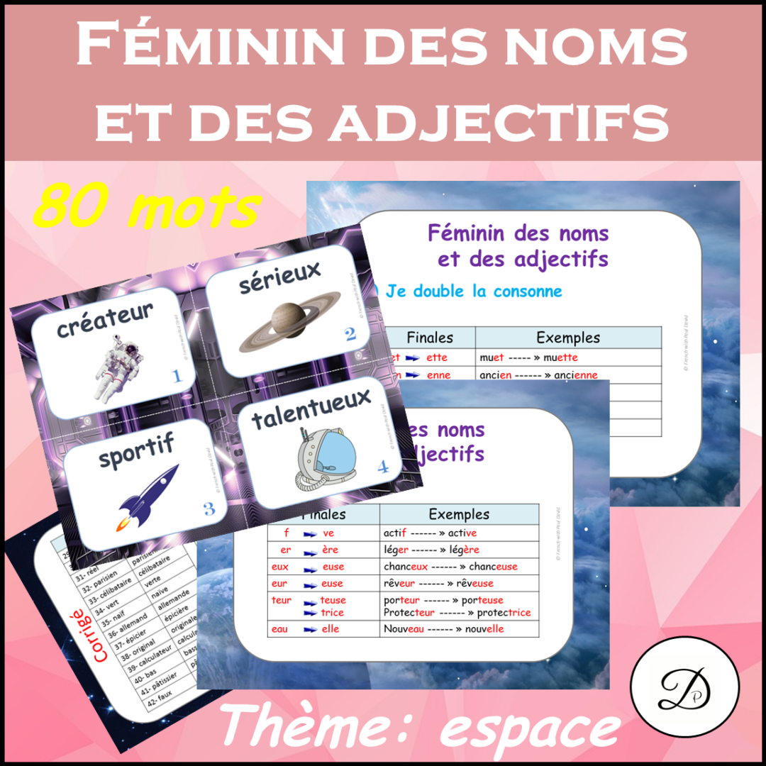 Féminin des noms et des adjectifs - 80 mots étiquettes / French Grammar ...