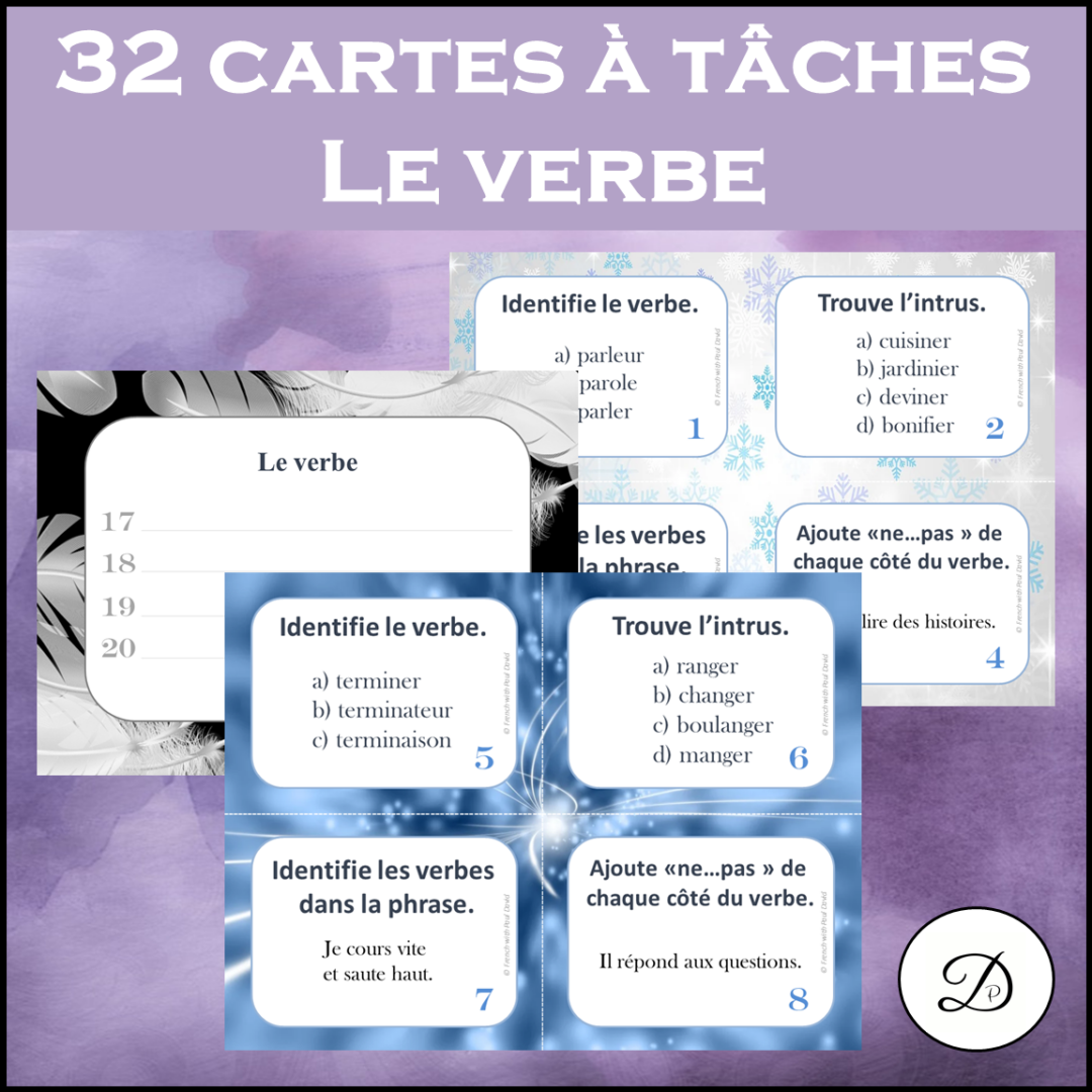 32 cartes à tâches - Le verbe / French Grammar Task Cards - Teacher ...