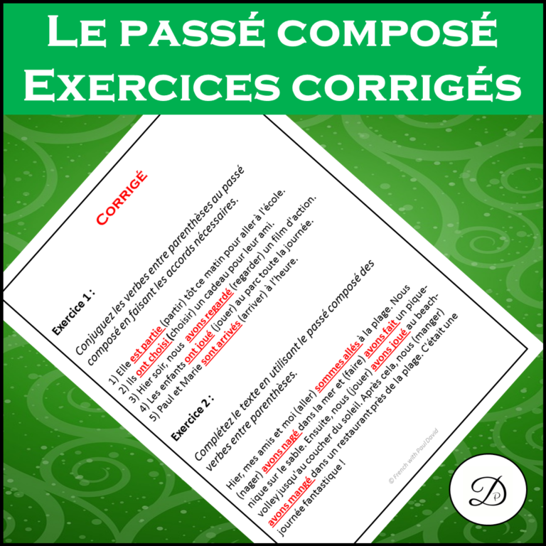 Le passé composé - Exercices corrigés / French passé composé notes and ...
