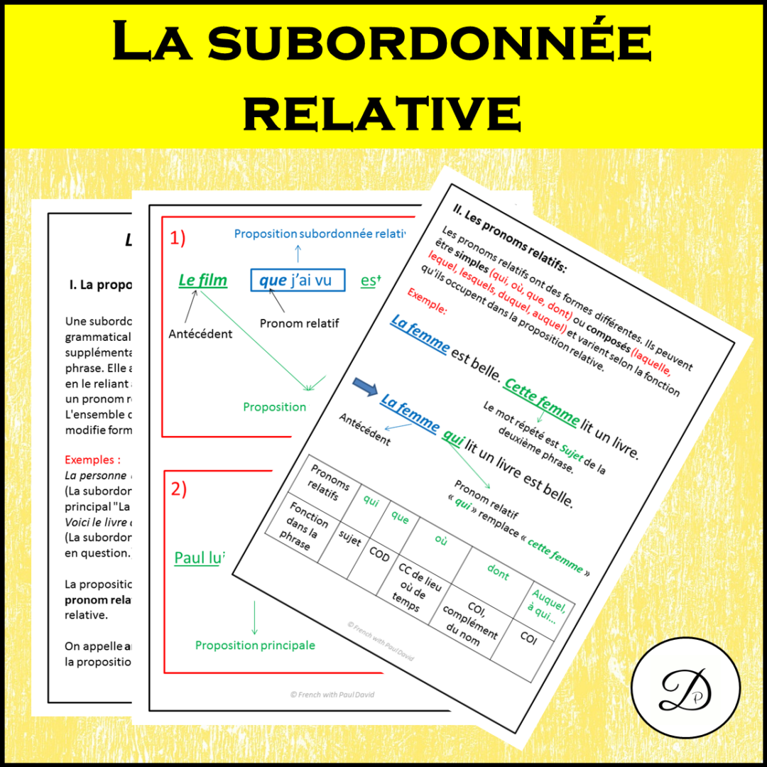 La subordonnée relative: Explications et exercices corrigés / French ...