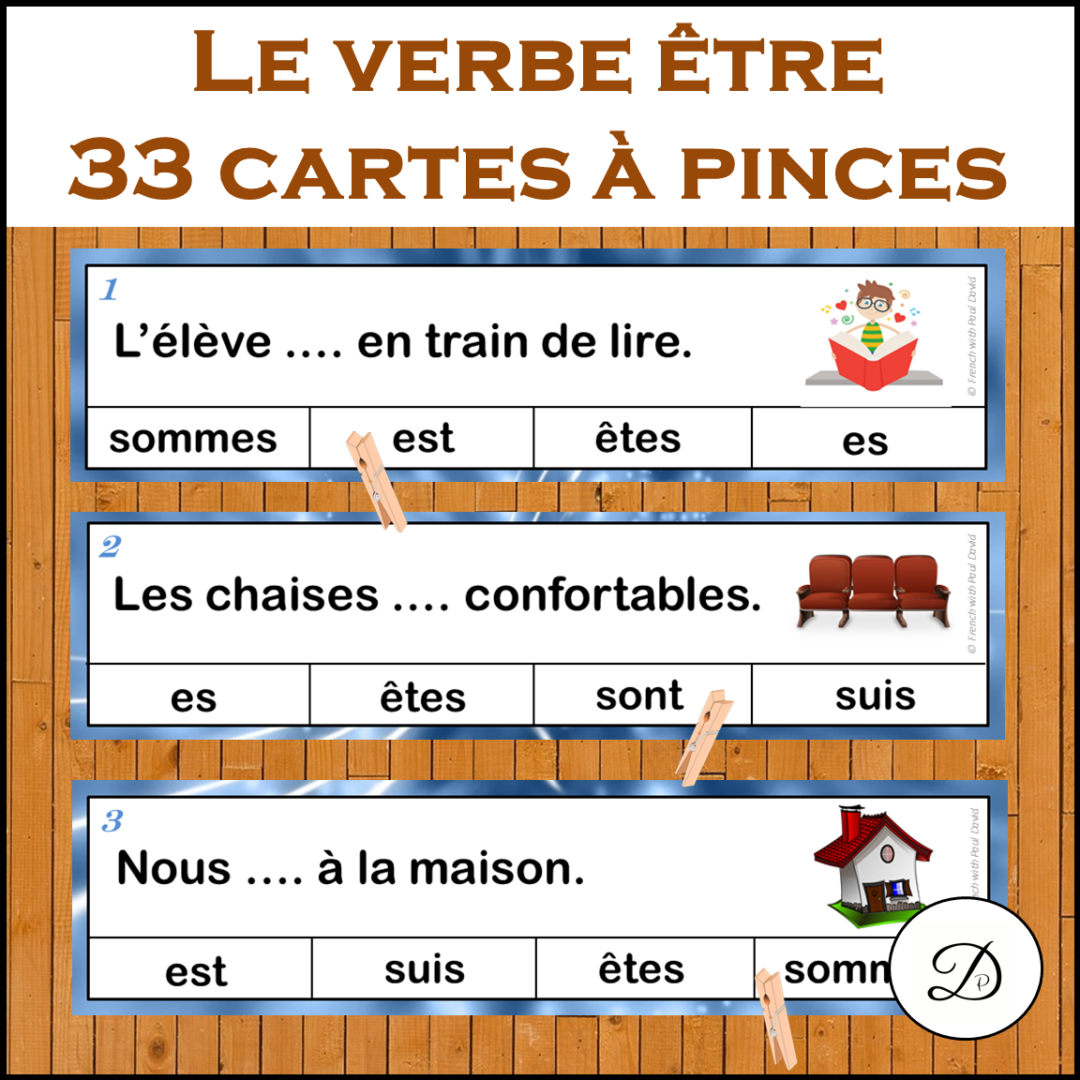 Le verbe être : jeu d’association - 33 cartes à pinces / French Verbs ...
