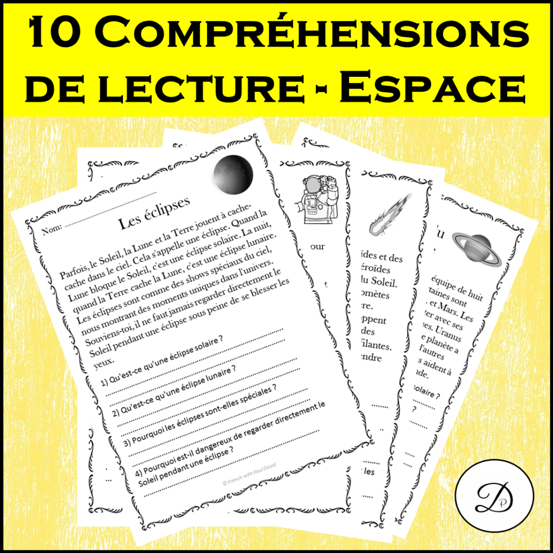 10 Compréhensions de lecture - Espace / French Space Reading ...