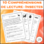 10 Compréhensions de lecture - Insectes/ French Reading Comprehension ...