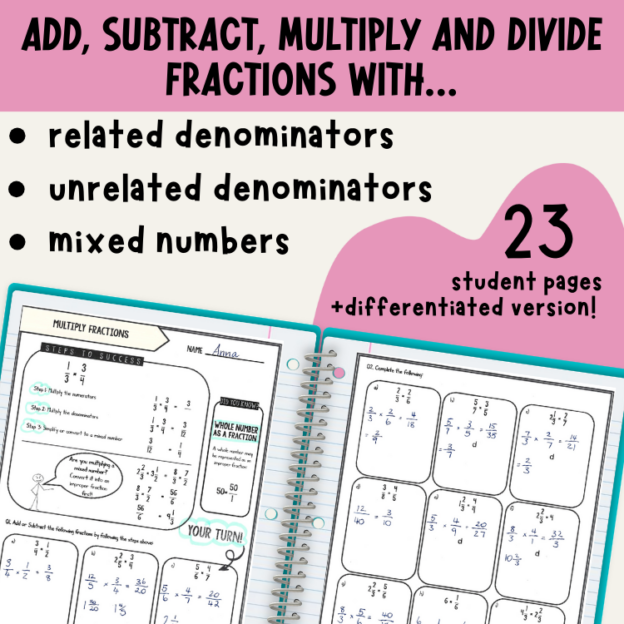 Year 7 ADD, SUBTRACT, MULTIPLY and DIVIDE FRACTIONS- WORKSHEETS ...