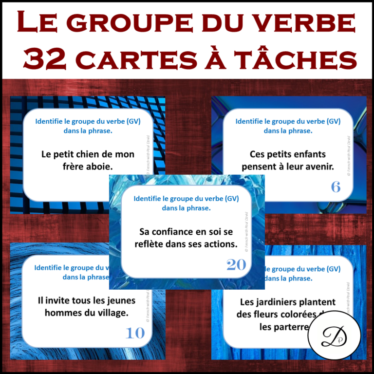 Le groupe du verbe GV - 32 cartes à tâches / French Grammar - Teacher ...