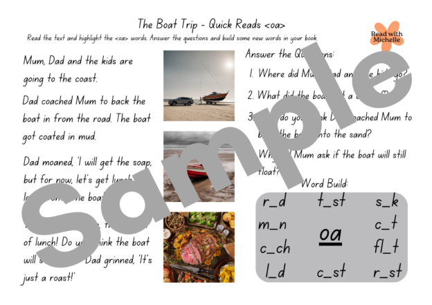 Decodable Text & Passage with Activities 'oa' Extended or Complex Code ...