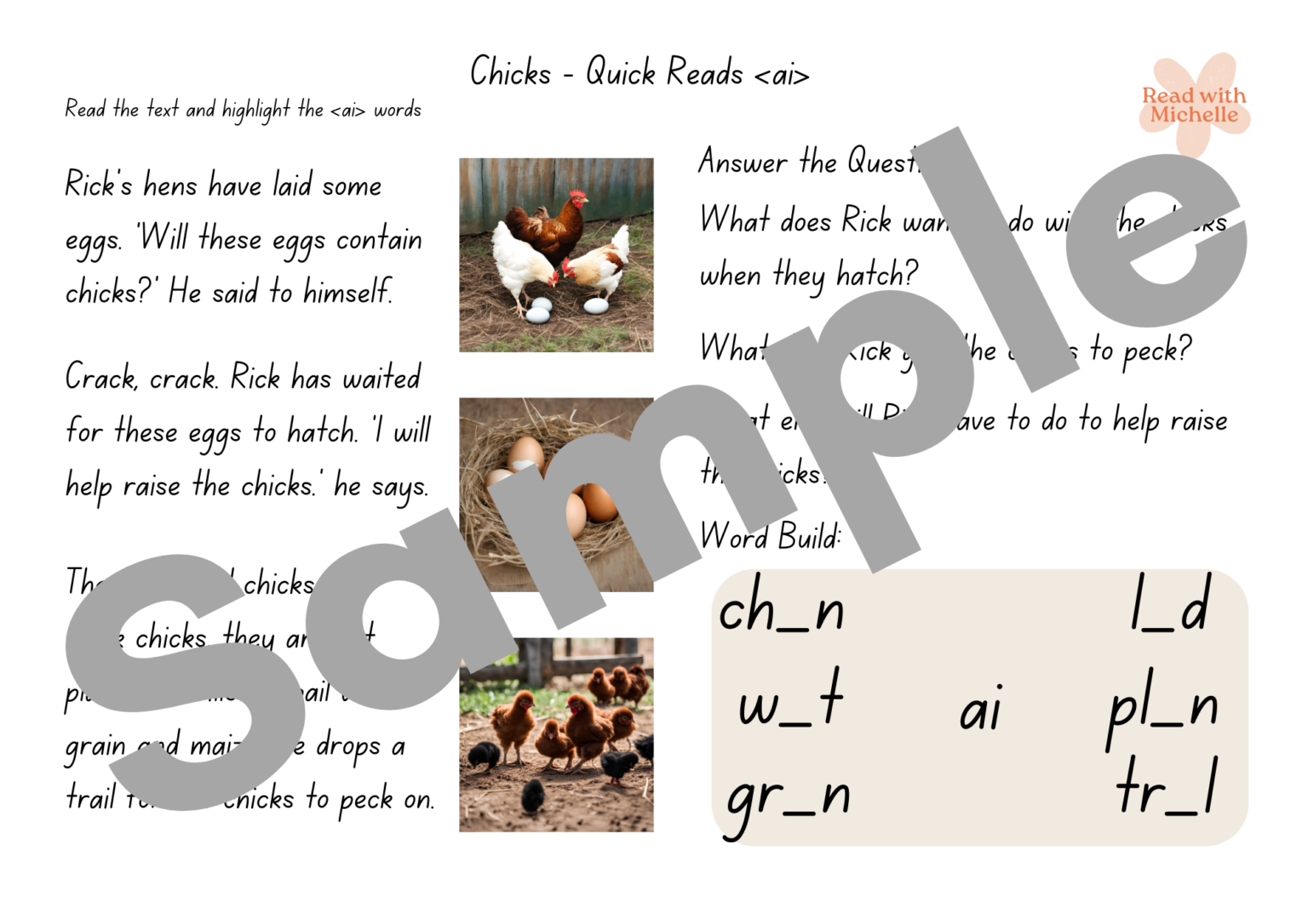Decodable Text & Passage with Activities 'ai' Long A Extended/Complex ...
