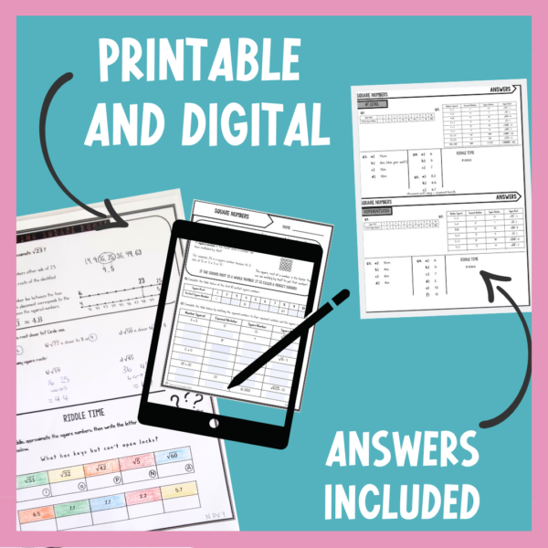 Grade 7 - Square Numbers and their Roots -Worksheets- Differentiated ...