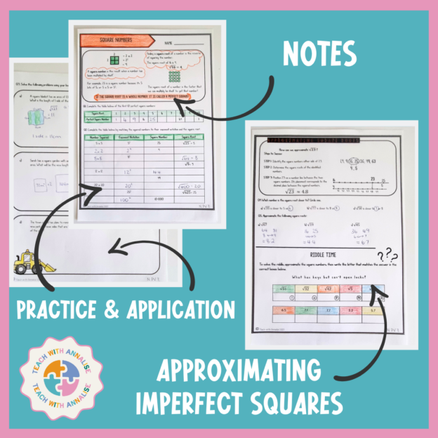 Grade 7 - Square Numbers and their Roots -Worksheets- Differentiated ...