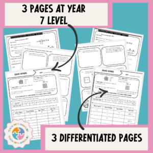 Grade 7 - Square Numbers and their Roots -Worksheets- Differentiated ...