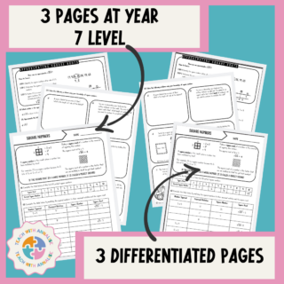 Grade 7 - Square Numbers and their Roots -Worksheets- Differentiated ...