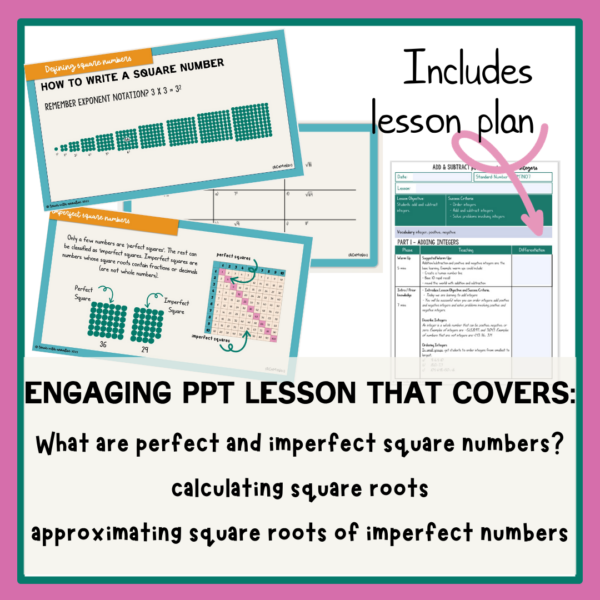 BUNDLE Grade 7 Square Numbers and their Roots - Worksheets and ...