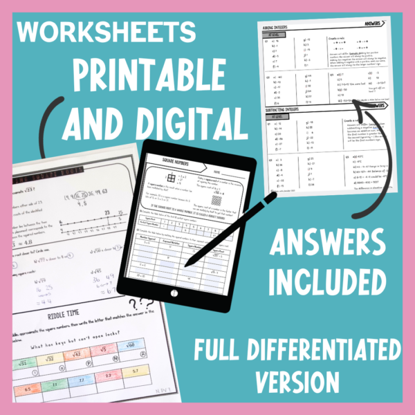 BUNDLE Grade 7 Square Numbers and their Roots - Worksheets and ...