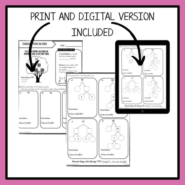 Grade 7 - Finding Prime Factors - Worksheets - Differentiated - Digital ...