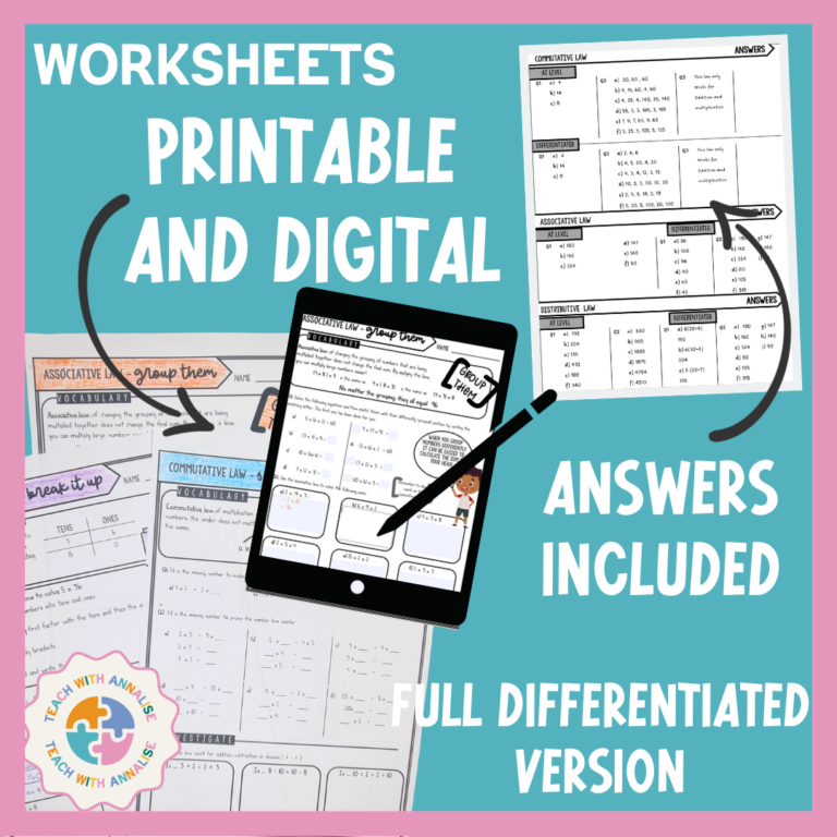 BUNDLE Distributive, Associative & Commutative Worksheets & matching ...
