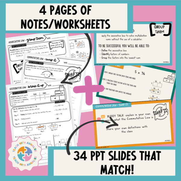 BUNDLE Distributive, Associative & Commutative Worksheets & matching ...