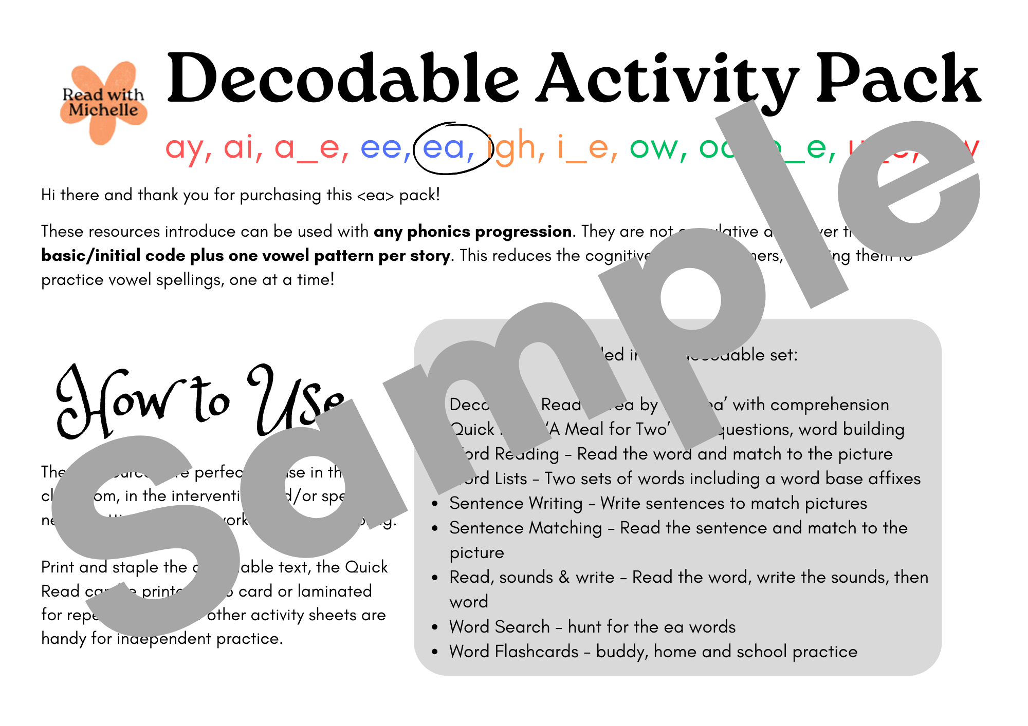 Decodable 'ea' Text & Passage with Activities Long E Extended or ...