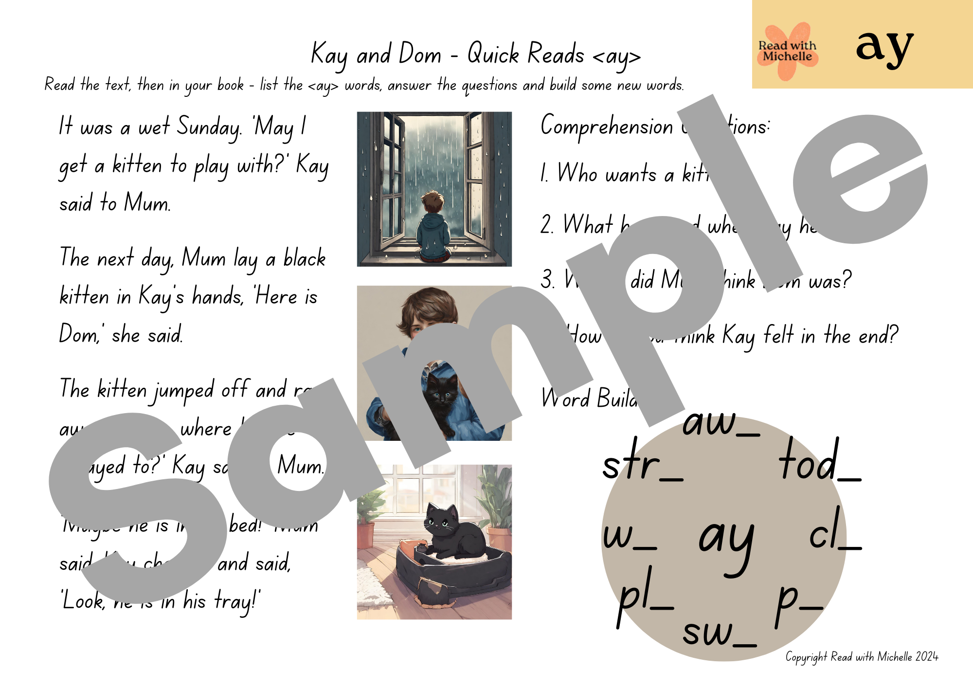 Decodable 'ay' Activities & Text Long A Vowel Extended/Complex Code ...