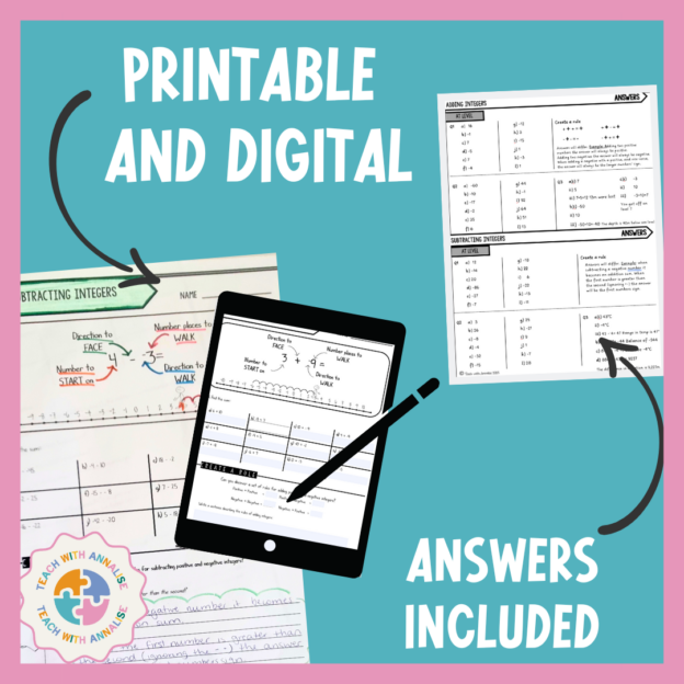 Grade 7 - Add and Subtract Integers - Worksheets - Differentiated ...