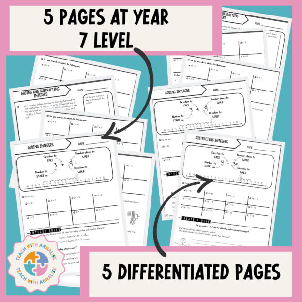 Grade 7 - Add and Subtract Integers - Worksheets - Differentiated ...