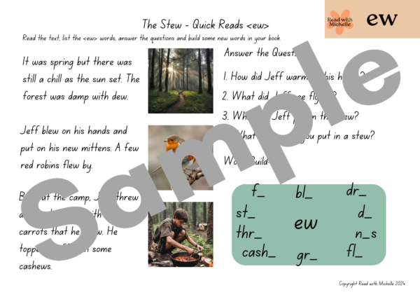 Decodable Activity Pack 'ew' Extended or Complex Code - Teacher ...