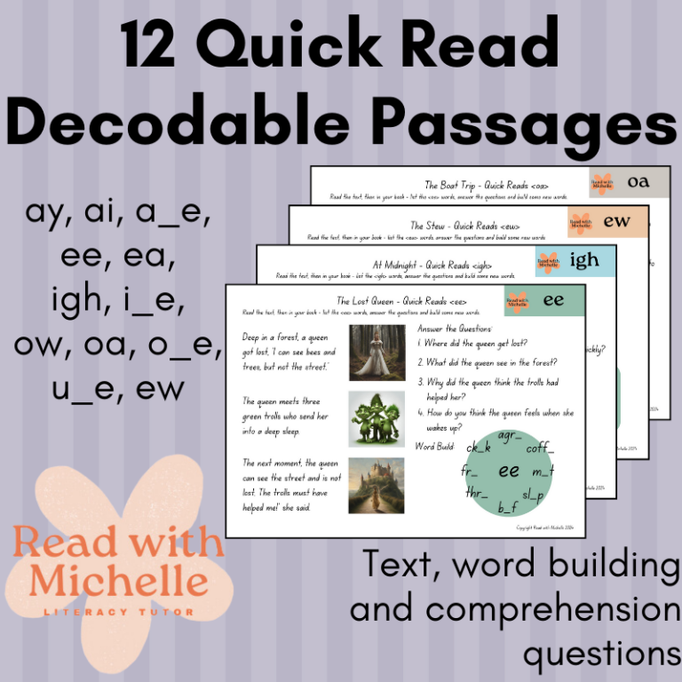 Quick Read 12 Decodable Passages with Comprehension Pack 1 Long AEIOU ...