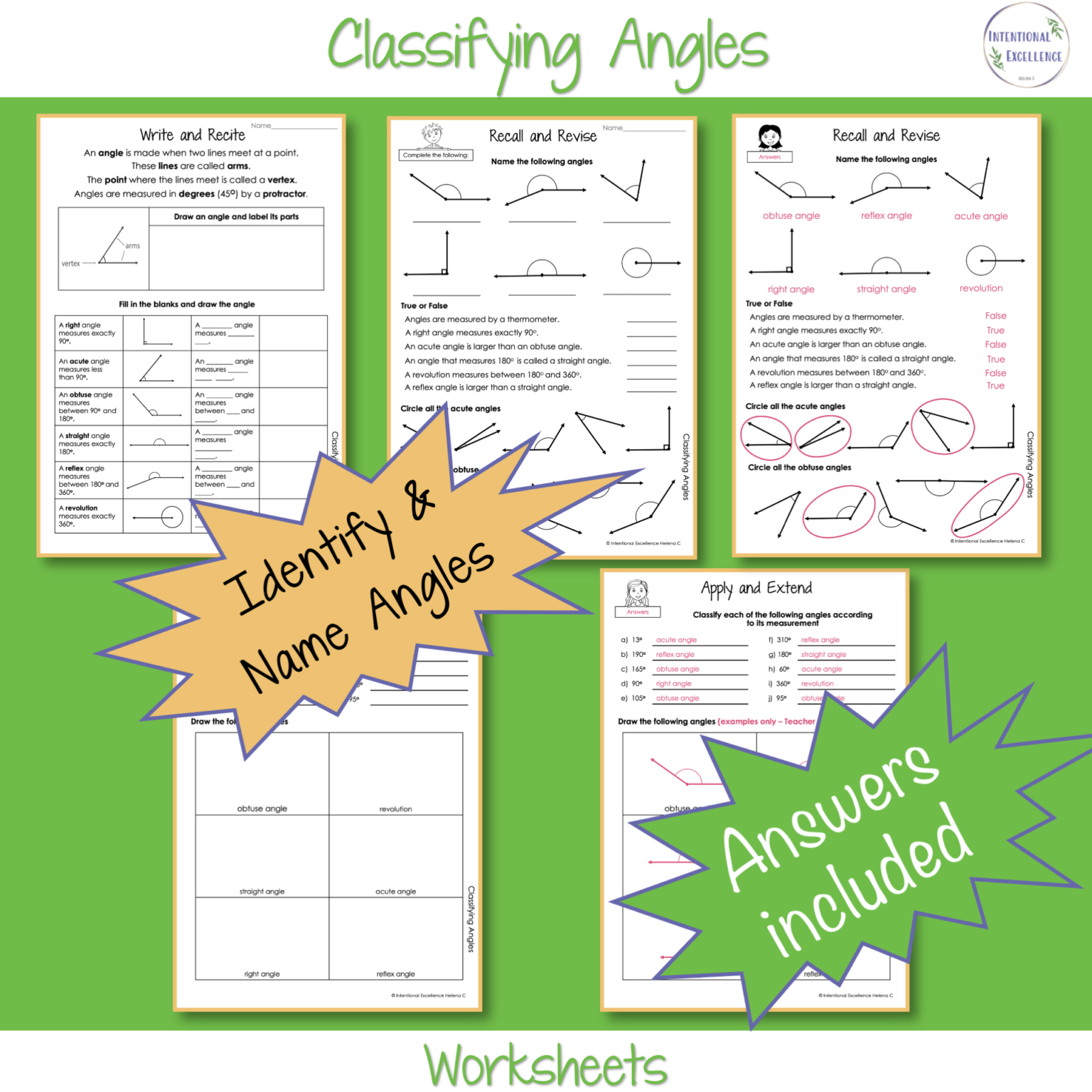 BUNDLE Classifying Angles WARM UP Activity and Worksheets Math Review ...