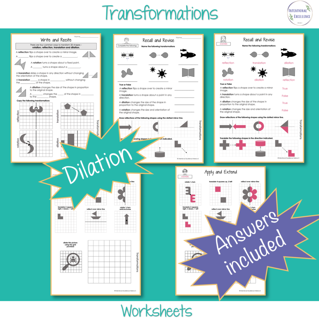 BUNDLE 2D Transformations Dilation Reflection Rotation Translation WARM ...