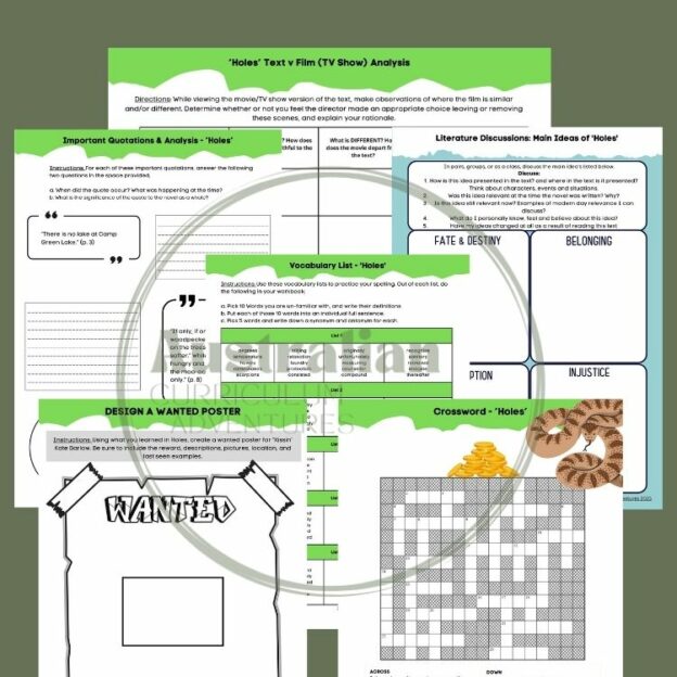 Holes Novel Study & Student Booklet - Printables - Unit - Chapter ...