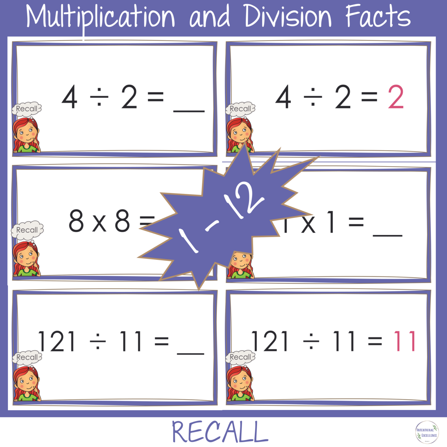 MEGA BUNDLE 1 - 12 Multiplication Division Facts Math Warm Up ...
