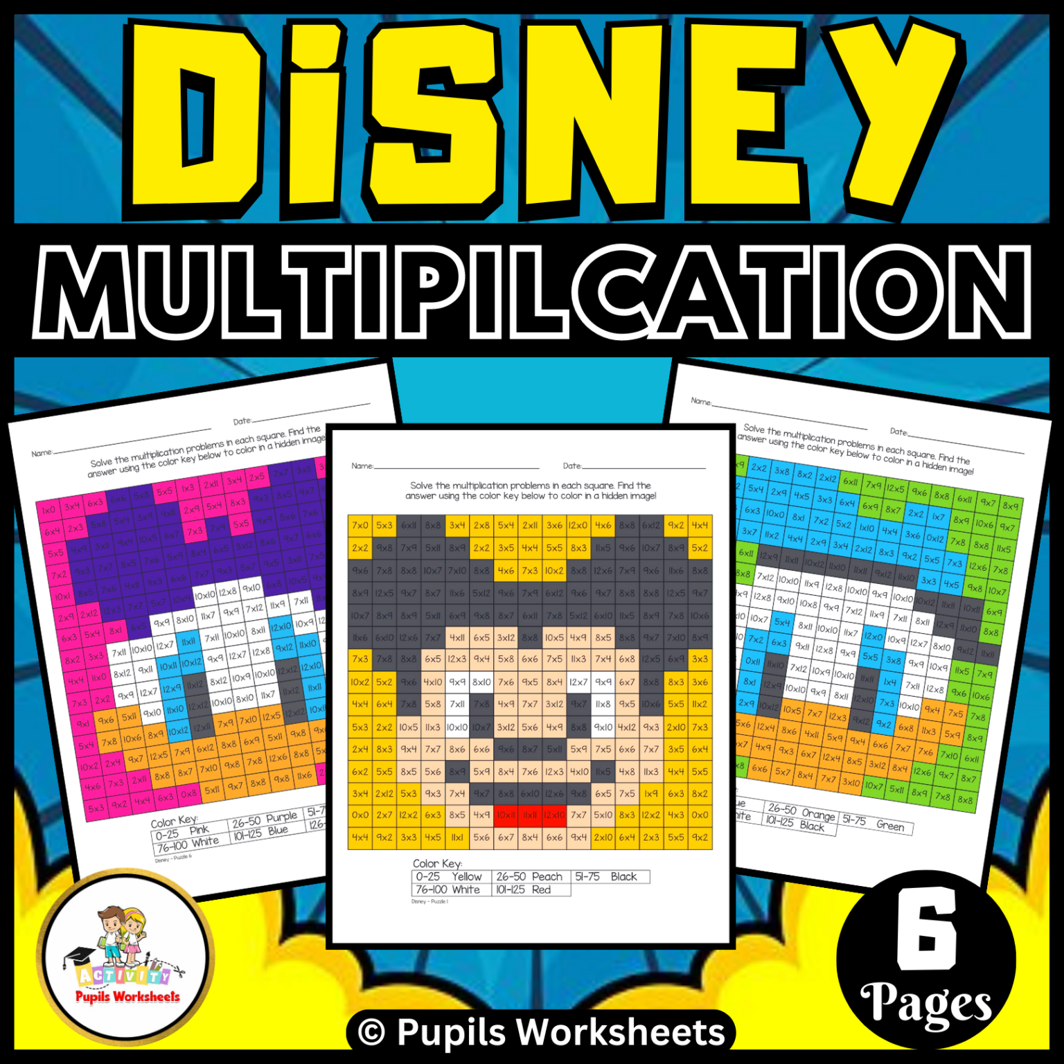Disney Multiplication Coloring Worksheets I Mystery Pixel Art Math ...