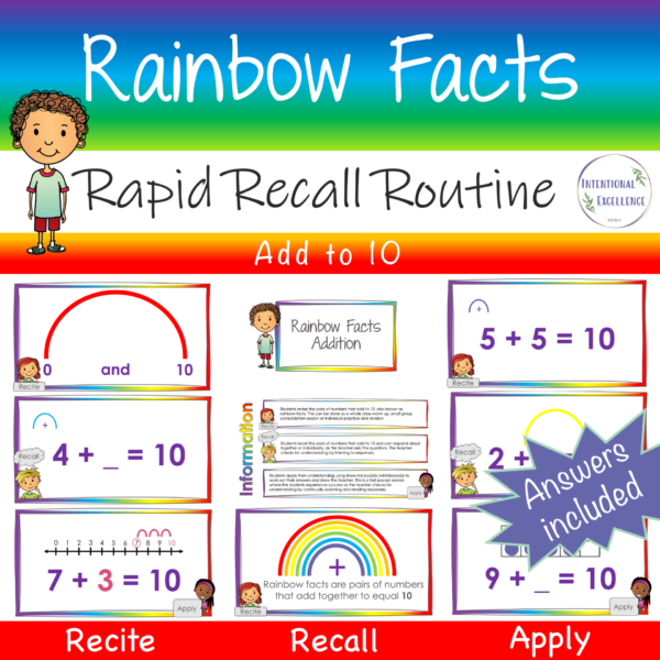Rainbow Facts WARM UP Basic Addition Add to 10 Year 1 - 2 Math Review ...