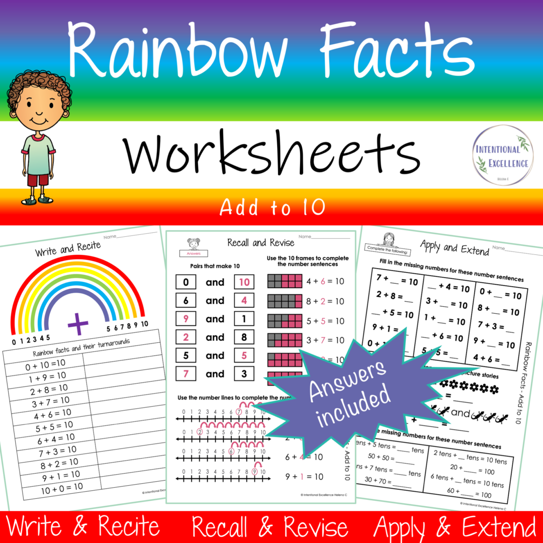 Add to 10 Basic Rainbow Facts Prep – 2nd Grade Math Homework ...