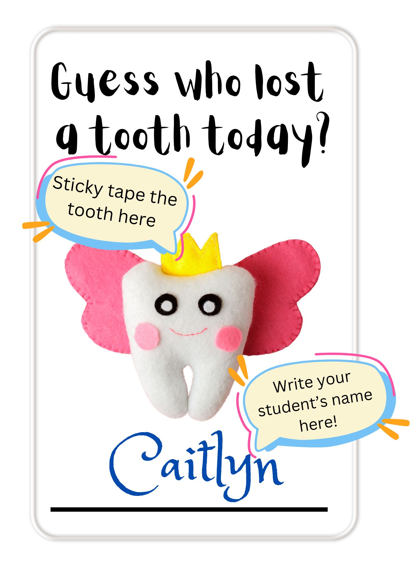 FREE Lost Tooth Cards - Teacher's little tooth helper, print, cut and ...