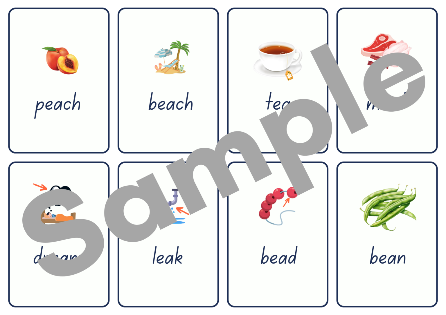 Long E 'ee' and 'ea' Blend and Segment Word Cards and Board Set ...