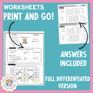 BUNDLE Convert PERCENTAGES, FRACTIONS, DECIMALS Worksheets WITH ...