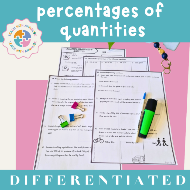 GRADE 6 - Finding Percentages of Quantities Worksheets - DIFFERENTIATED ...