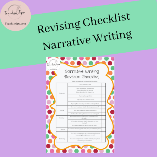 Revising Checklist Narrative Writing | Creative Writing Self-Checklist ...