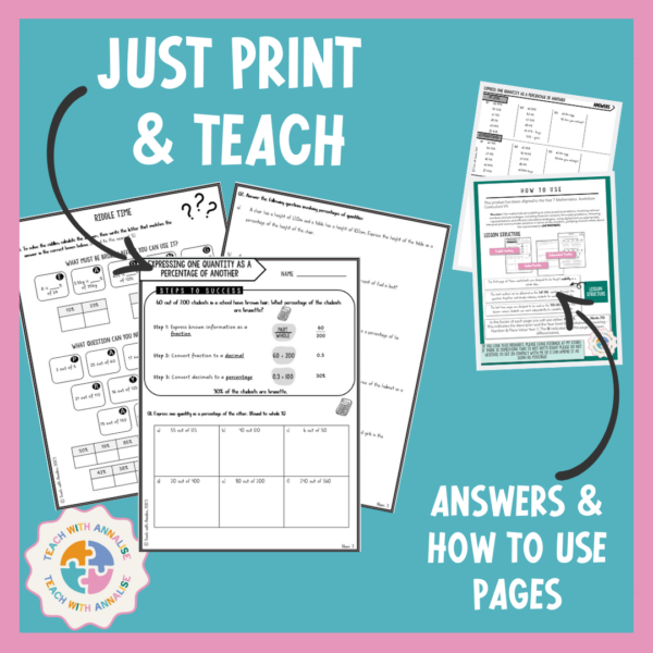 GRADE 7 - Expressing One Quantity as a Percentage of Another WORKSHEETS ...