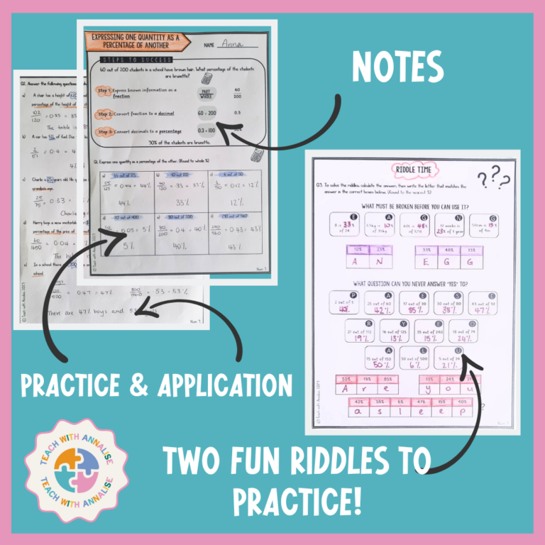 GRADE 7 - Expressing One Quantity as a Percentage of Another WORKSHEETS ...