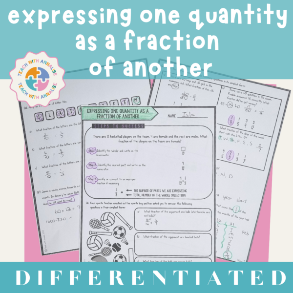 Year 7 Expressing one quantity as a Fraction of another - WORKSHEETS ...