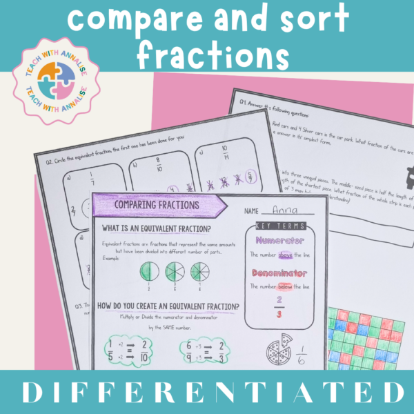 Year 7 Compare and Sort Fractions - WORKSHEETS - Teacher Professional ...