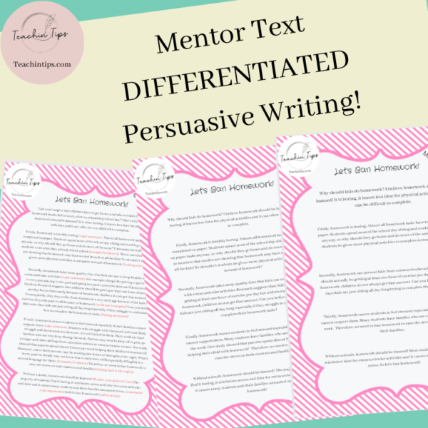 DIFFERENTIATED Mentor Text Persuasive Writing | Opinion Writing ...